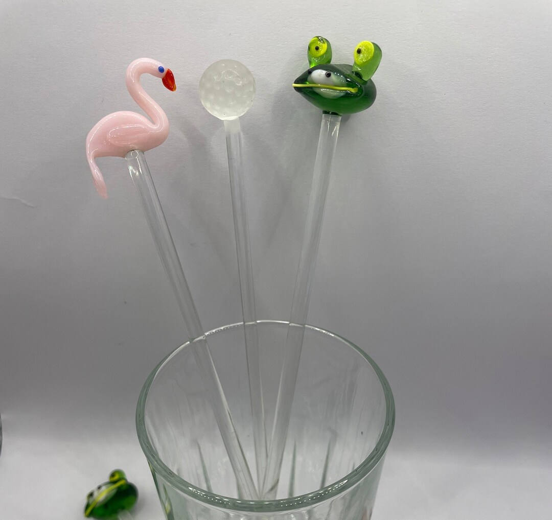 Glass Swizzle Sticks Flamingos Frogs Golf Balls - Etsy