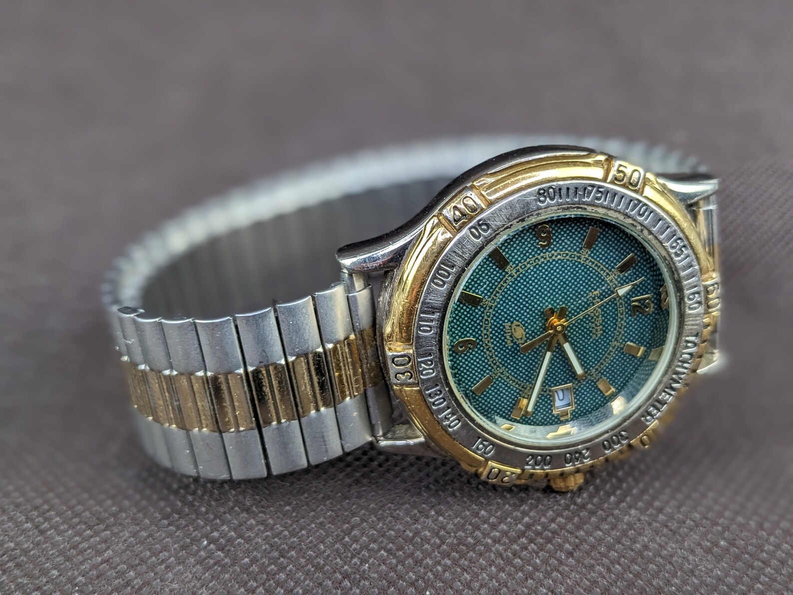 Two Tone Green Dial FOSSIL Blue Starmaster Stretch Watch Stainless ...