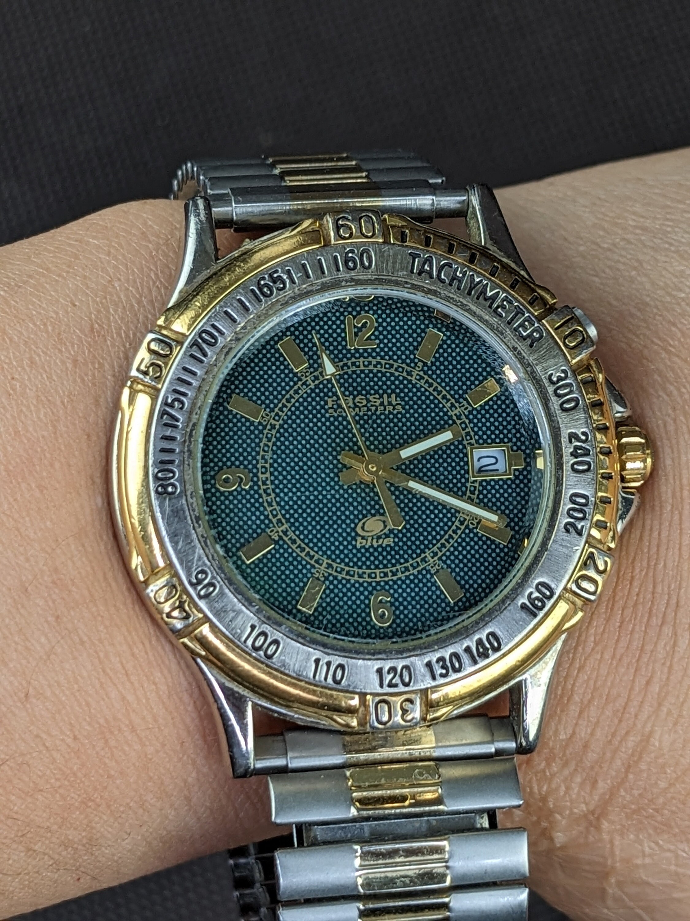 Two Tone Green Dial FOSSIL Blue Starmaster Stretch Watch Stainless ...