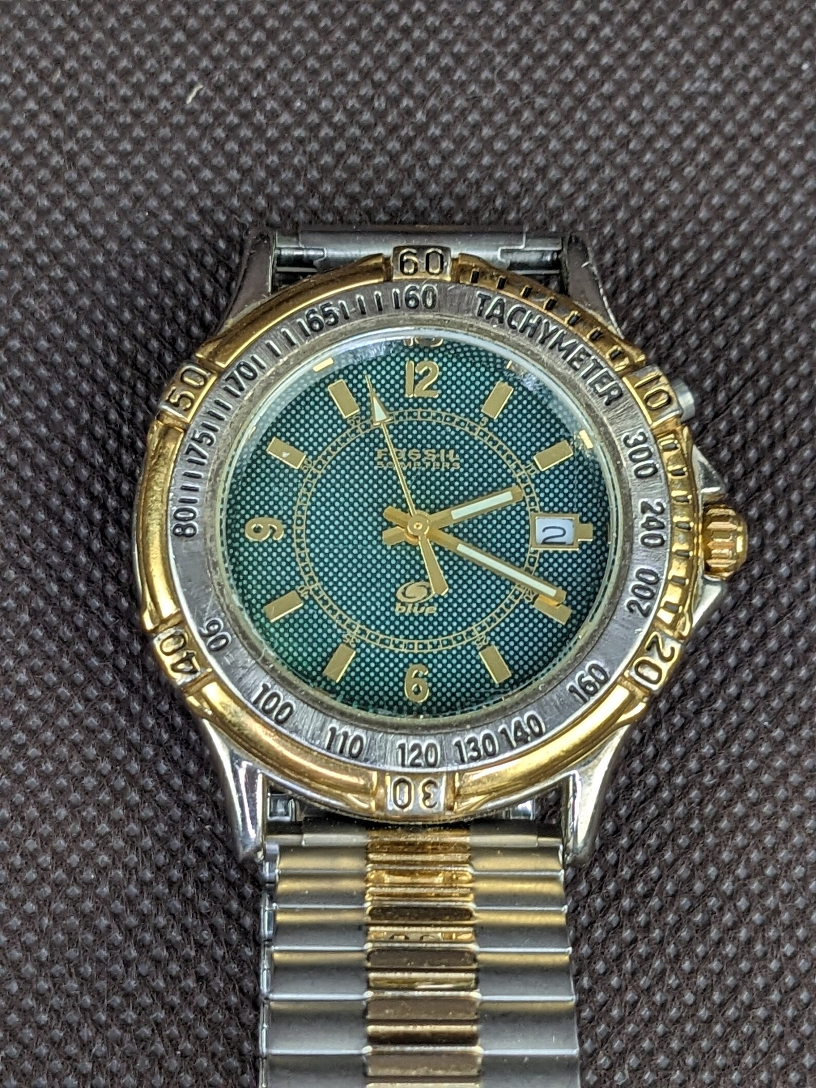 Two Tone Green Dial FOSSIL Blue Starmaster Stretch Watch Stainless ...