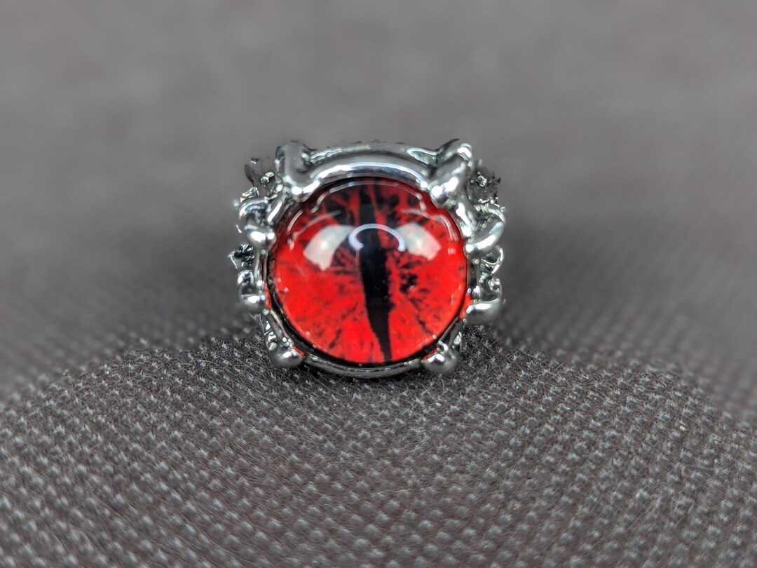 Silver Tone Red Orange Dragon Snake Eye Ring, Size 7 Halloween - Etsy