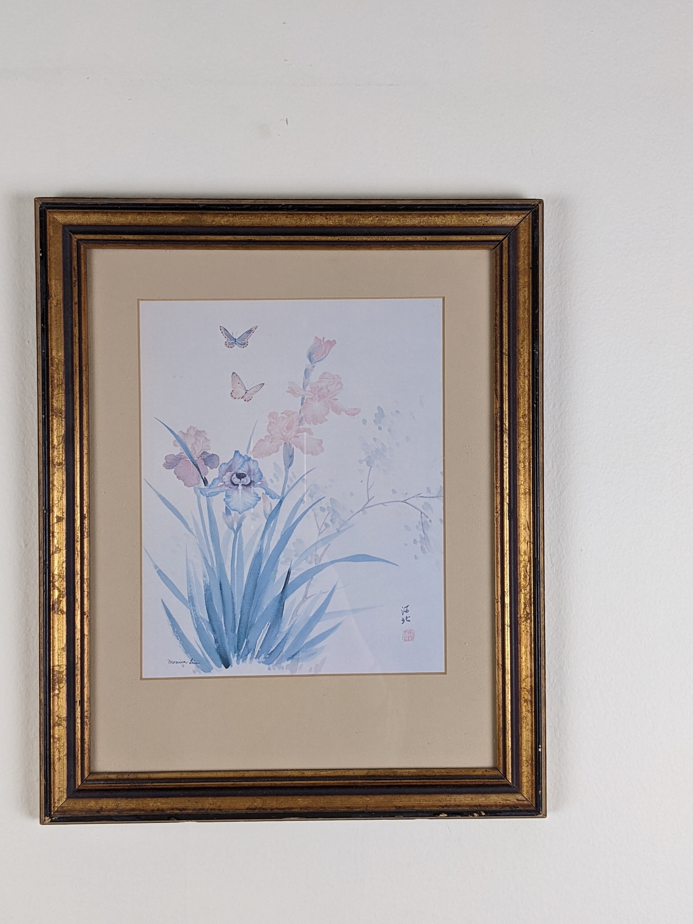 Monica Lin Watercolor Pastel Flowers Butterflies Framed Art Painting - Etsy