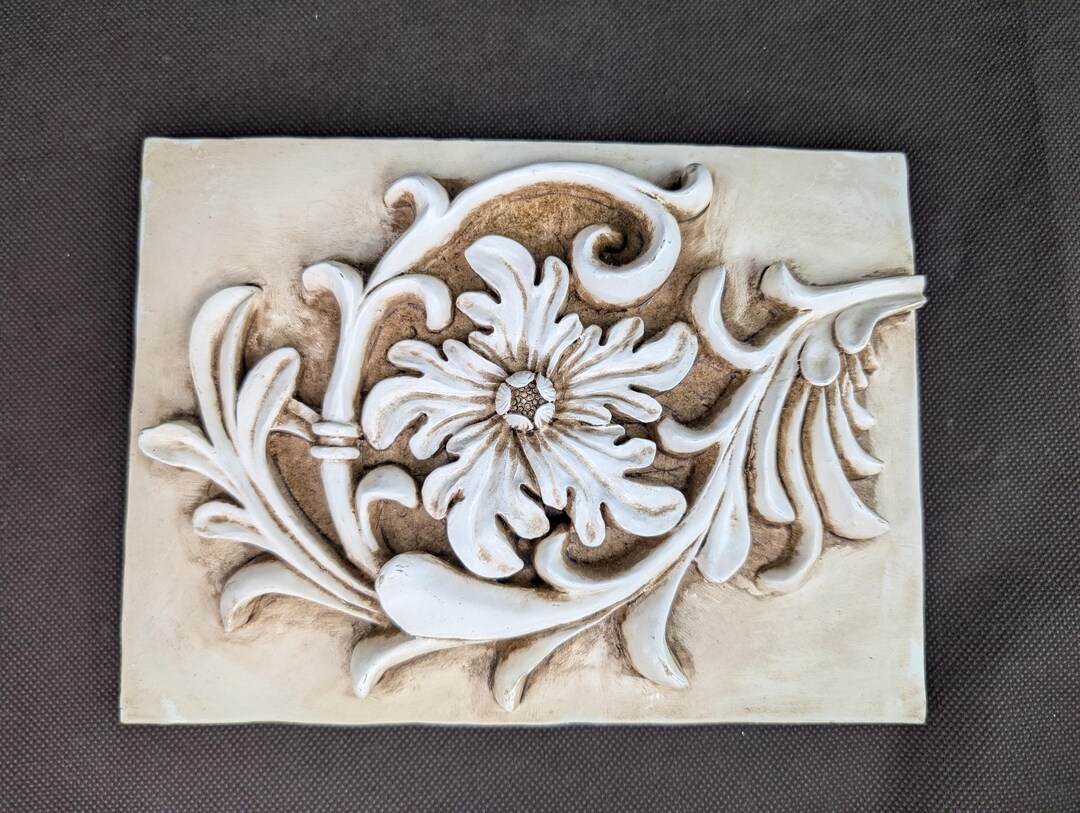 Vtg Flower Leaf Swirl Fleur De Lis Spring Embossed 3D Beige Art Wall ...