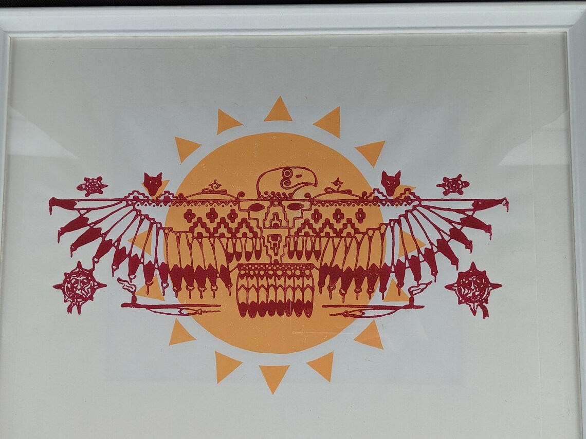 Native American Red Phoenix Eagle Bird Yellow Sun Totem Block - Etsy