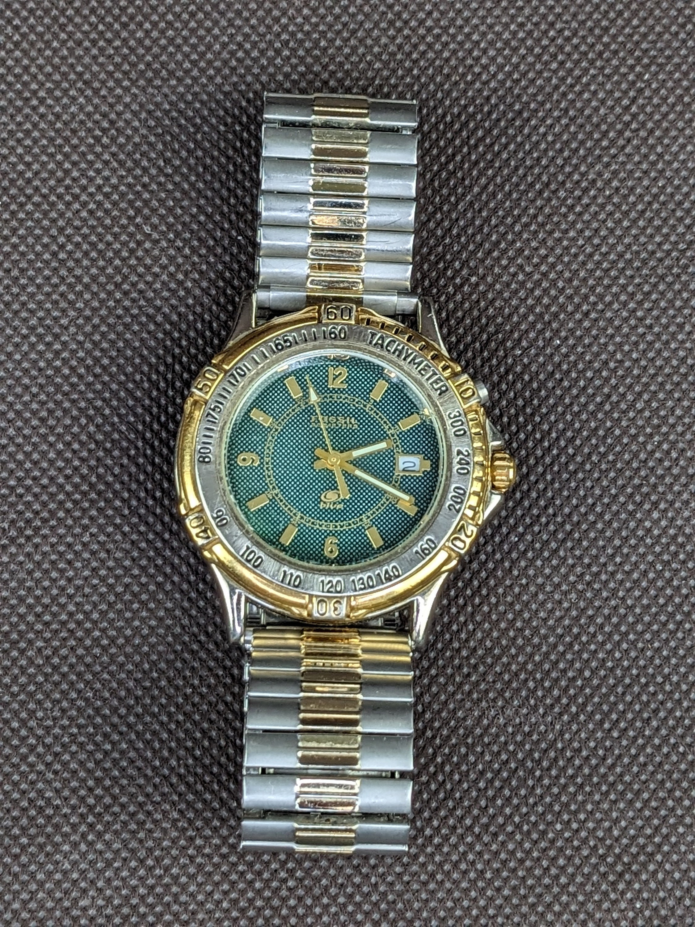 Two Tone Green Dial FOSSIL Blue Starmaster Stretch Watch Stainless ...