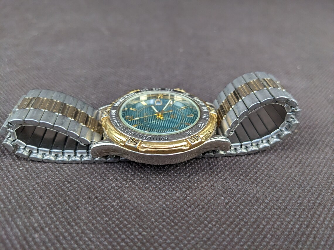 Two Tone Green Dial FOSSIL Blue Starmaster Stretch Watch Stainless ...