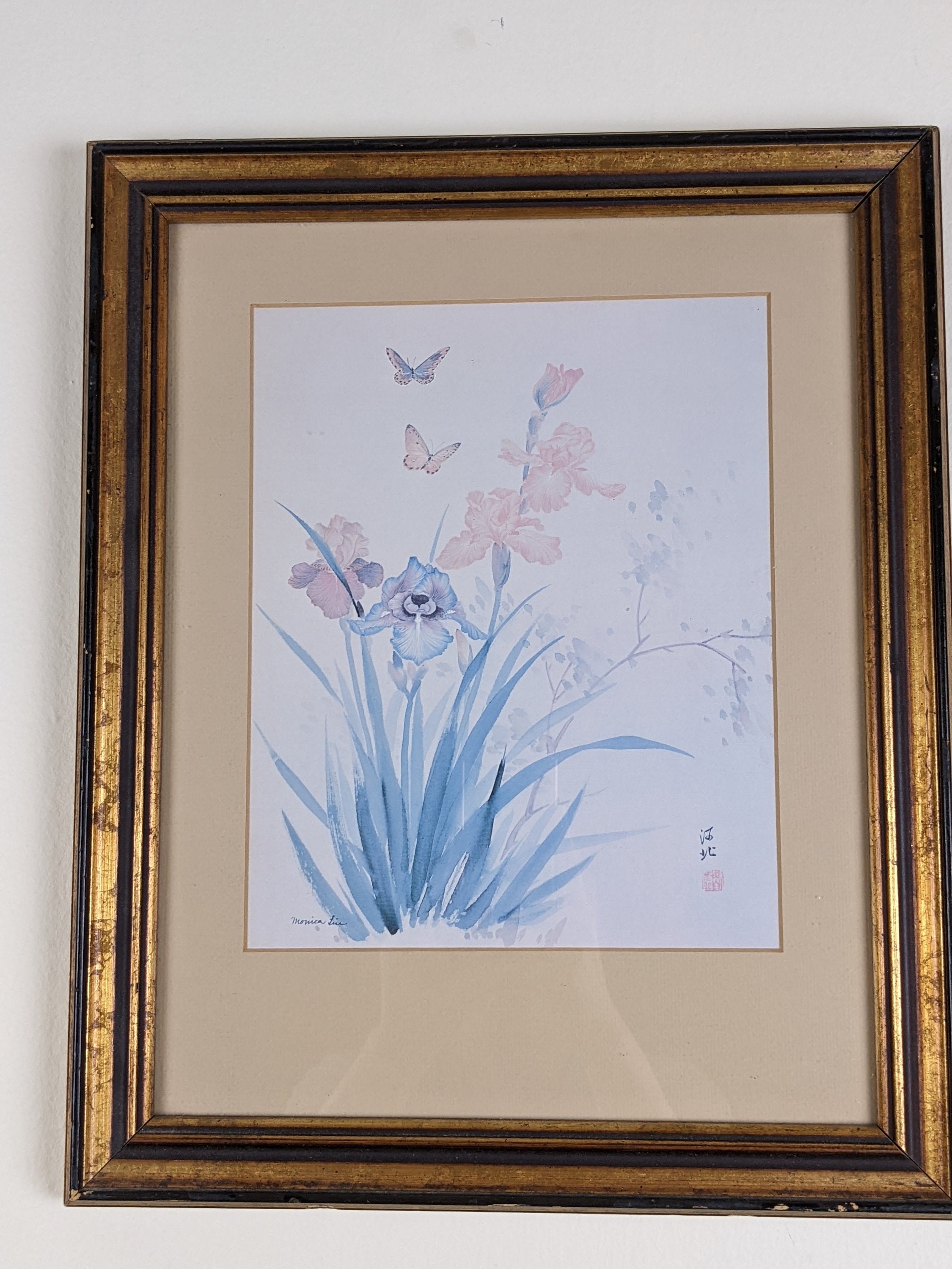 Monica Lin Watercolor Pastel Flowers Butterflies Framed Art Painting - Etsy