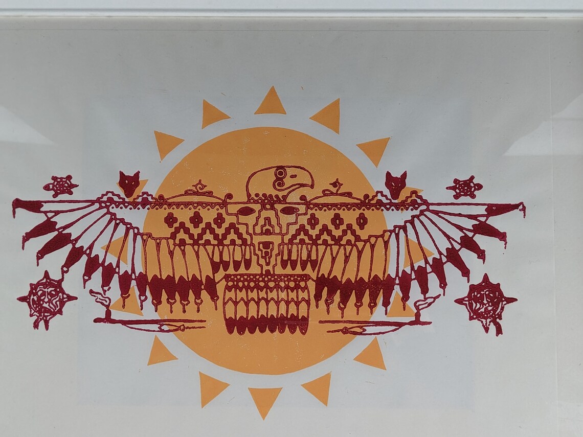 Native American Red Phoenix Eagle Bird Yellow Sun Totem Block - Etsy