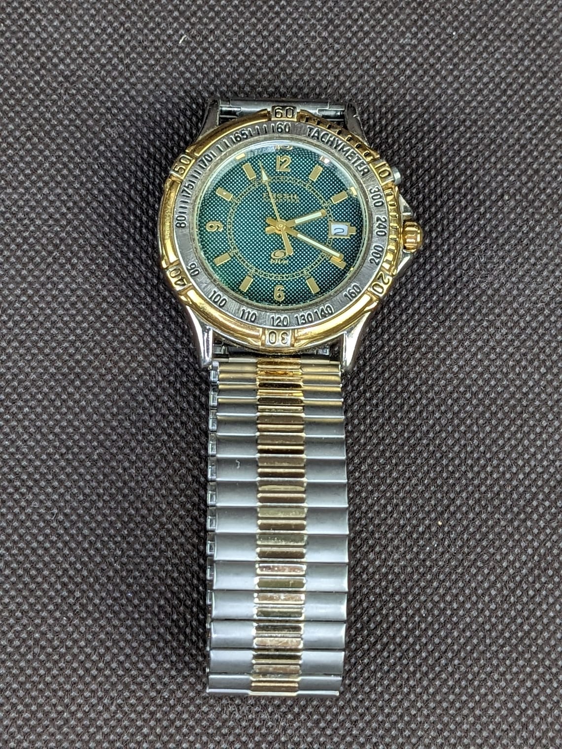 Two Tone Green Dial FOSSIL Blue Starmaster Stretch Watch Stainless ...