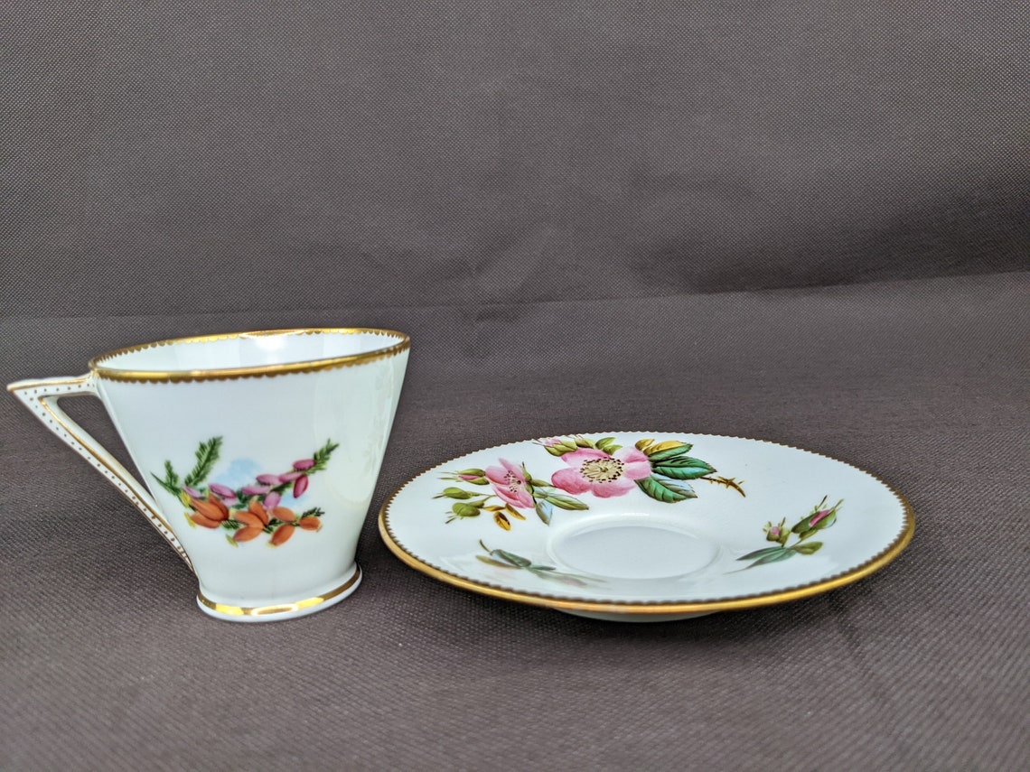 Antique 1876 Victorian England Pink Purple Floral Gold Rimmed - Etsy