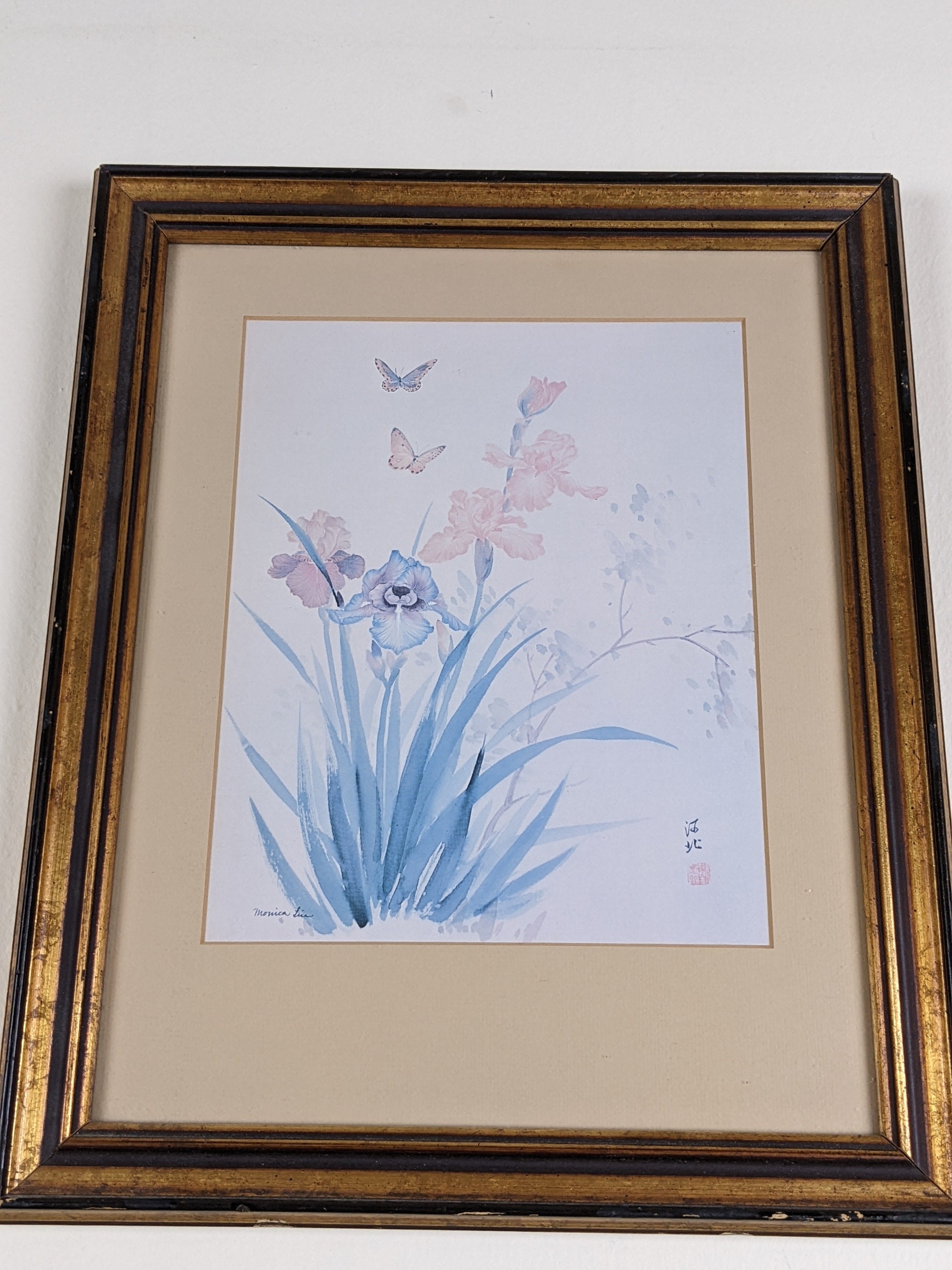Monica Lin Watercolor Pastel Flowers Butterflies Framed Art Painting - Etsy