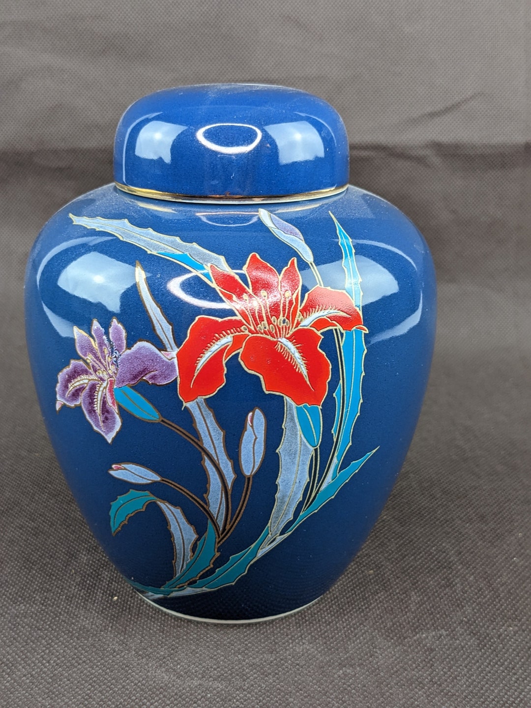 Vintage Shaddy Japan Cobalt Blue With Floral Design Tea Caddie Ginger ...