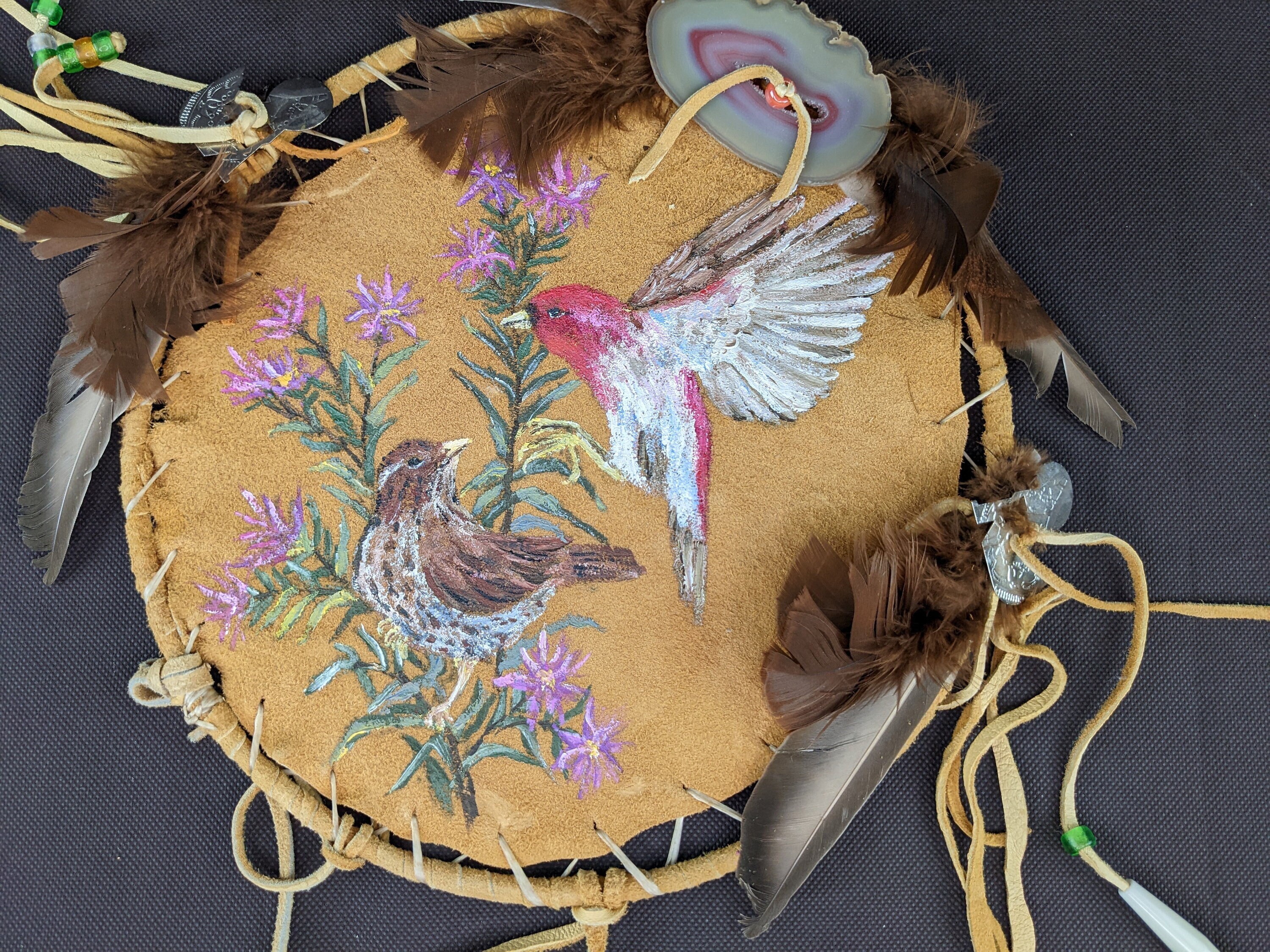Native American Hand Painted Suede Bird Art Wolf Feather Agate - Etsy