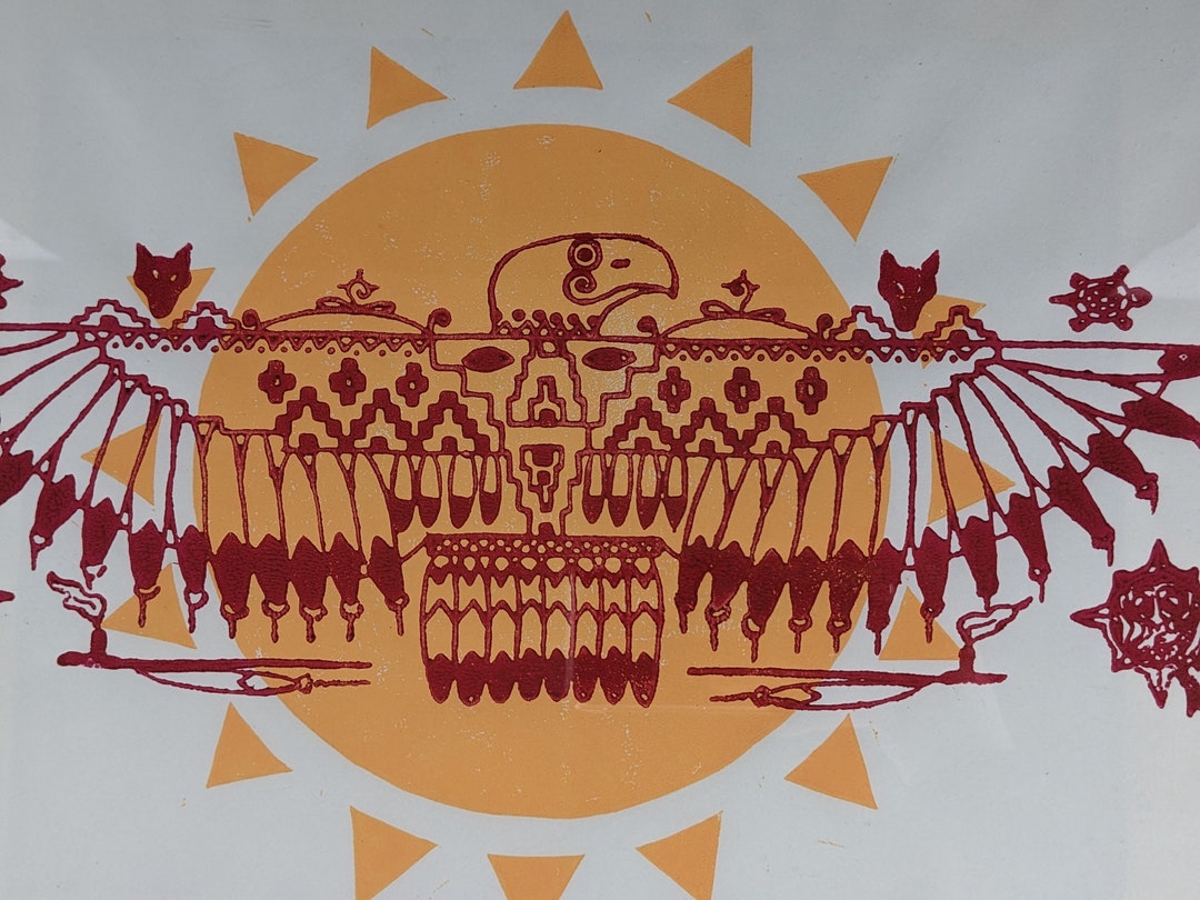 Native American Red Phoenix Eagle Bird Yellow Sun Totem Block Art Print ...