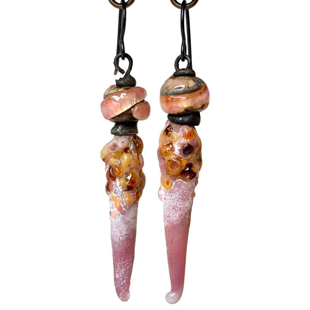 Crusty Rustic Lampwork Glass Earrings, Unusual Peach Pink Artisan ...