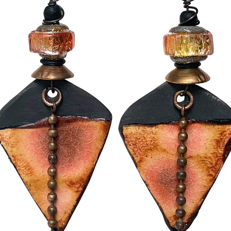 Just Peachy, Gorgeous Lampwork Glass and Artisan Ceramics Earrings, Rustic Elegance, One of a ...