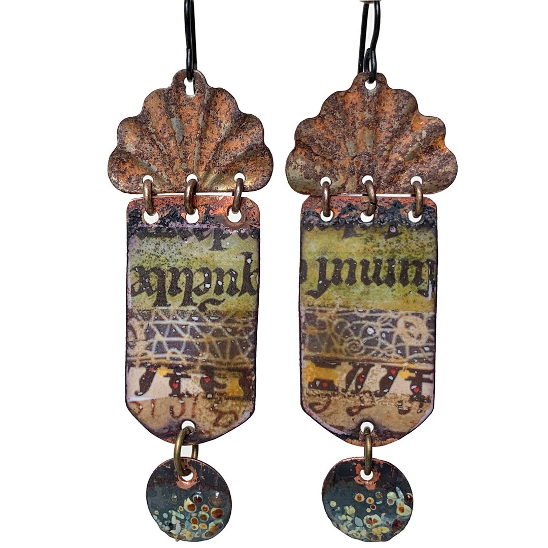 Artisan Enamel Earrings, Funky Artsy Rustic, Rusty Modern Art Earrings ...