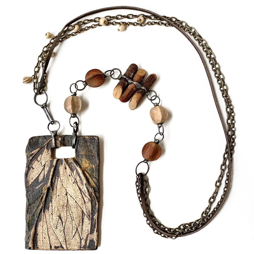 Handmade Ceramic Willow Pendant Necklace, Earthy Assemblage Jewelry ...