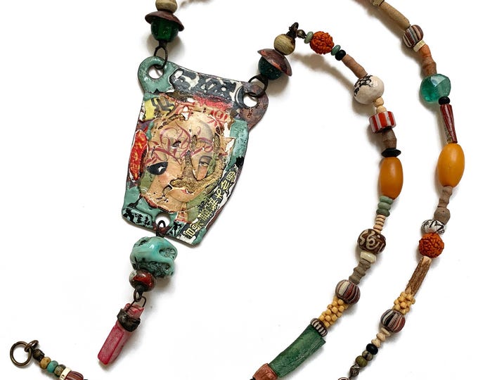 The Storyteller Necklace, Artisan Enamel Mysterious Woman, Soldered ...