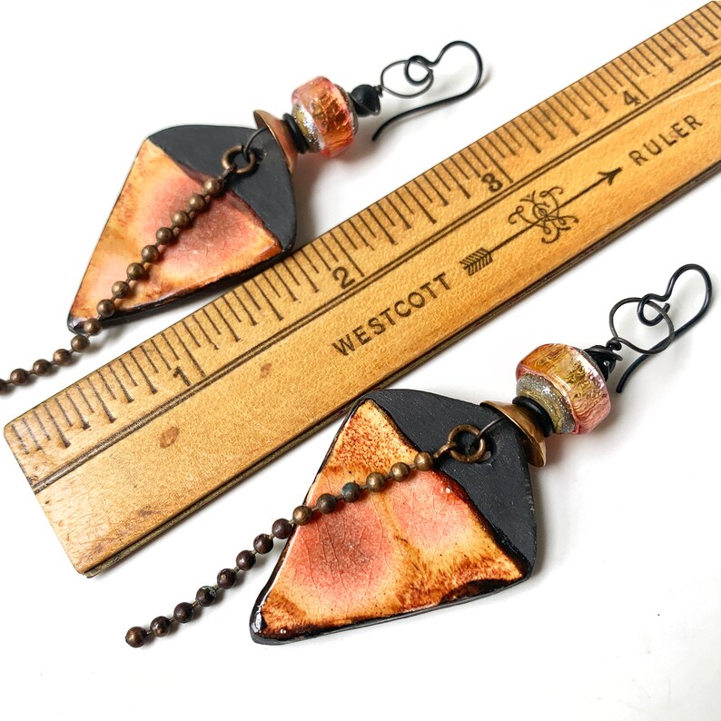 Just Peachy, Gorgeous Lampwork Glass and Artisan Ceramics Earrings, Rustic Elegance, One of a ...