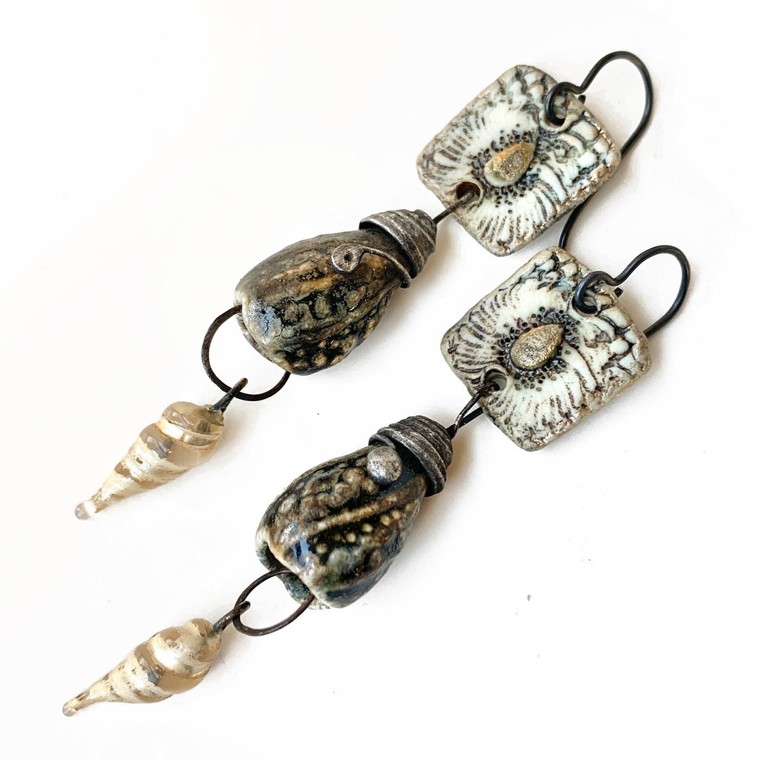 Sweet Handmade Ceramic Flower Earrings, Artisan Floral Charms, Handmade ...