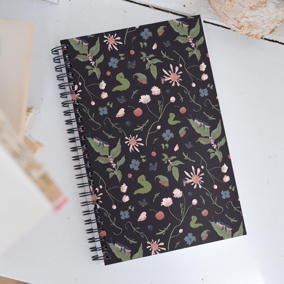 Insect Spiral Notebook & Enchanted Dark Floral - Etsy