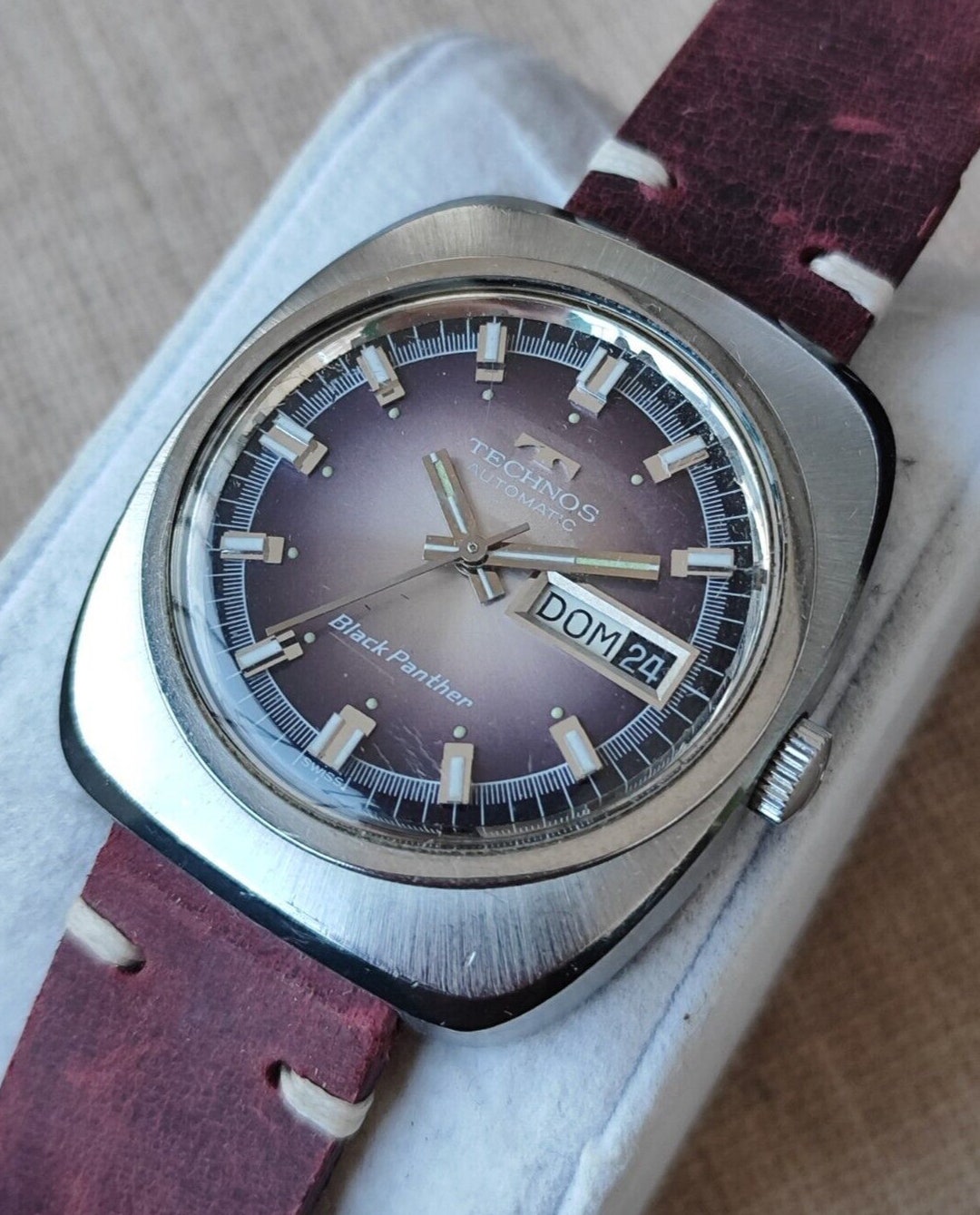 Technos Black Panther Vintage Automatic Watch for Men Steel Case Swiss ...