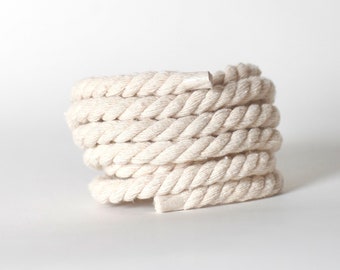 Chunky Laces 10mm Thick Cotton Rope Shoelaces Natural With White Tips ...