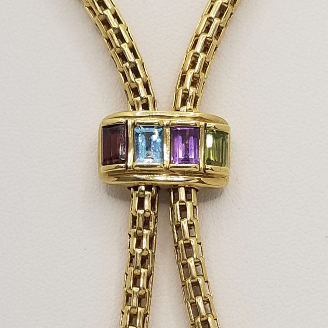14 Karat Yellow Gold Art Deco Multi Color Stone Boa Sliding Pendant ...