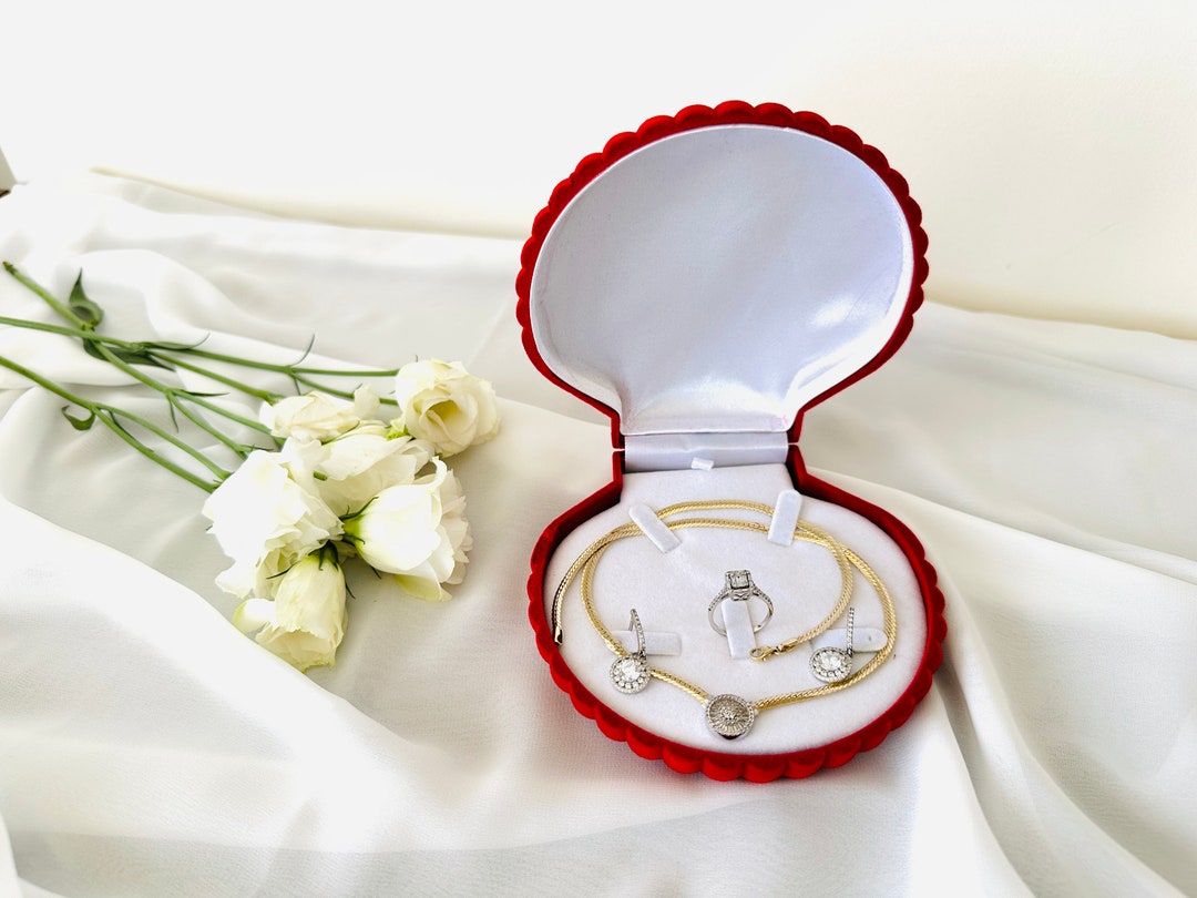 Velvet Oyster Triple Set Box - Bridal Jewelry Box - Nadime Gift Box ...
