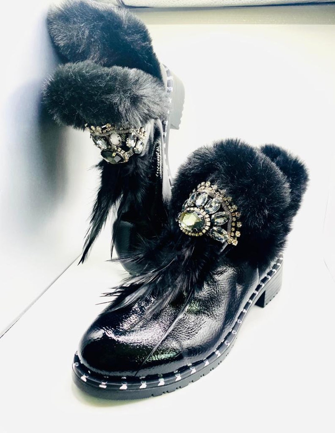 Black Fur Ankle Boots - Etsy