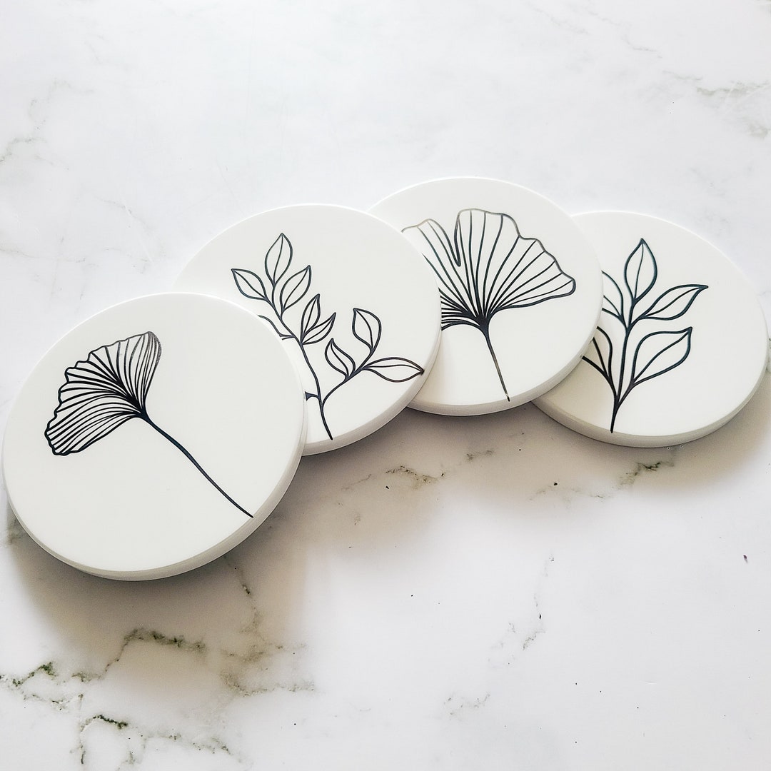 Chic Minimalist Floral Coasters, Unique Housewarming Gift, Minimal ...