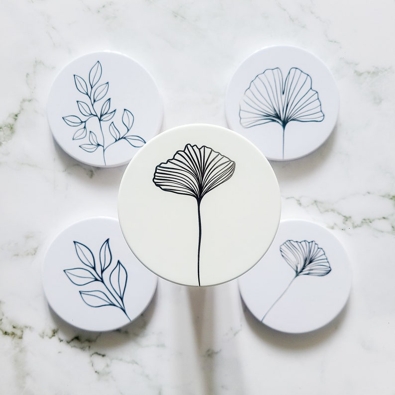 Chic Minimalist Floral Coasters, Unique Housewarming Gift, Minimal ...