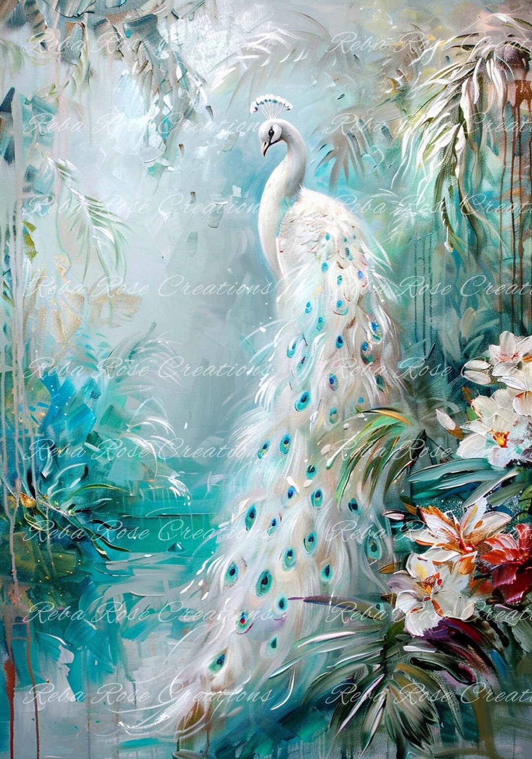 Reba Rose Creations, Rice Paper for Decoupage, Spring, White Peacock ...