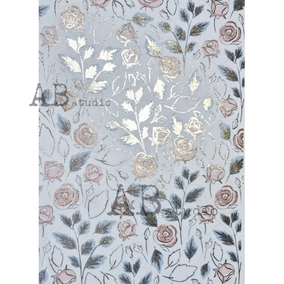 AB Studio, Rice Paper, Pink Ros, Leav, Gold, Gilded Decoupage, Mixed ...