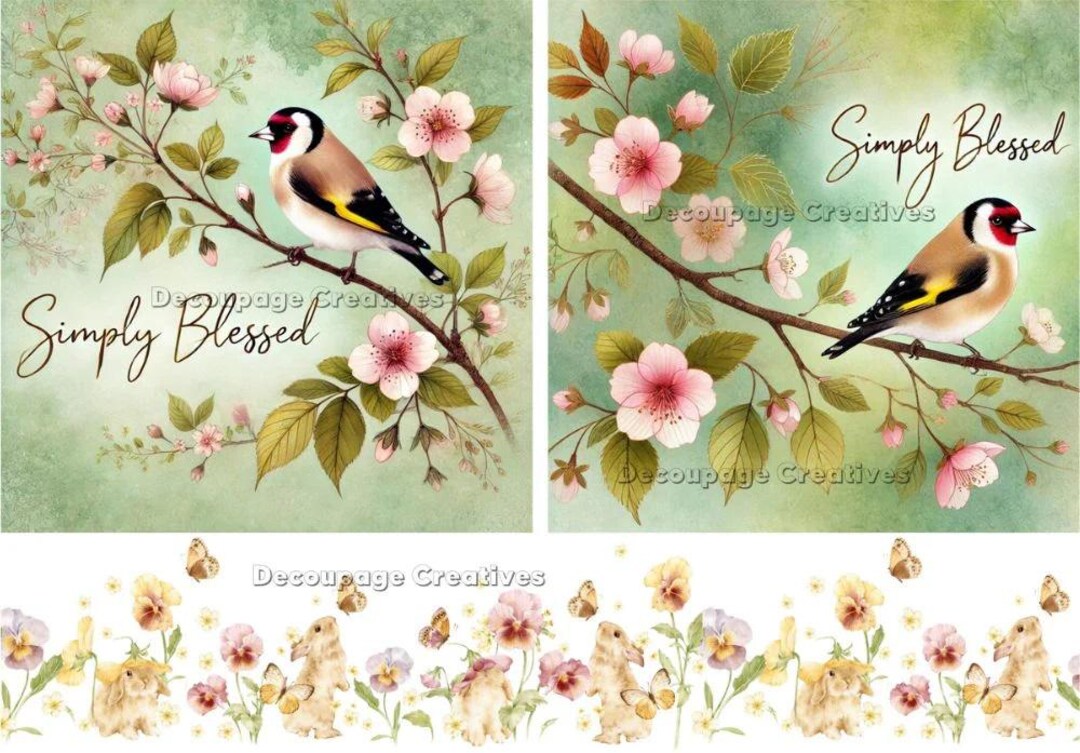 Decoupage Creatives Rice Paper, Spring, Flowers, Birds, Blesses, Cards ...