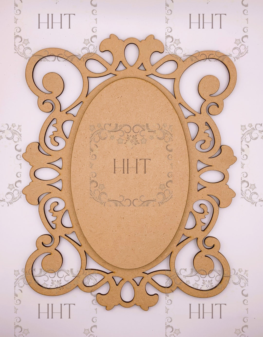 Laser Cut MDF, Vintage Style, Base, Blank, Overlay Center Oval, Plaque ...