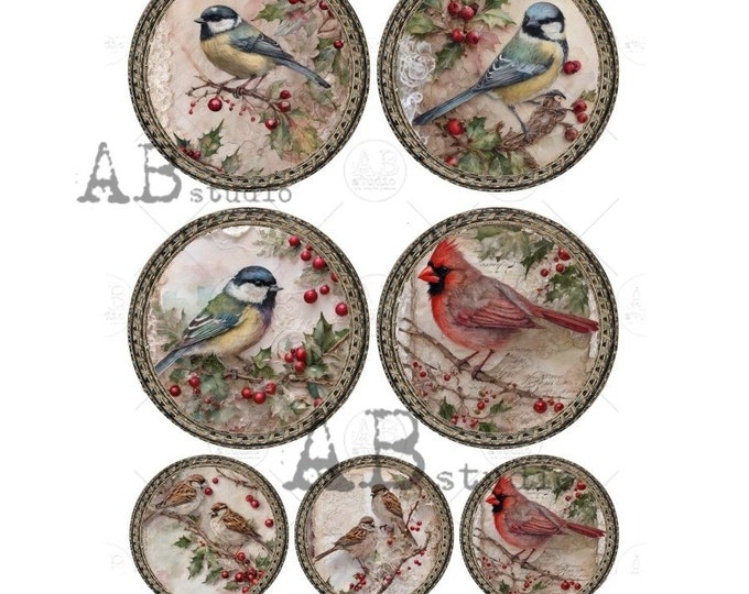 AB Studio, Rice Paper, Shabby Chic, Christmas, Blue Birds, Cardinals ...