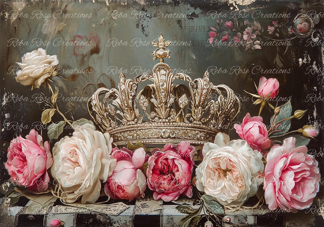 Reba Rose Creations, Rice Paper, Decoupage, Mixed Media, Crown, Jewel ...