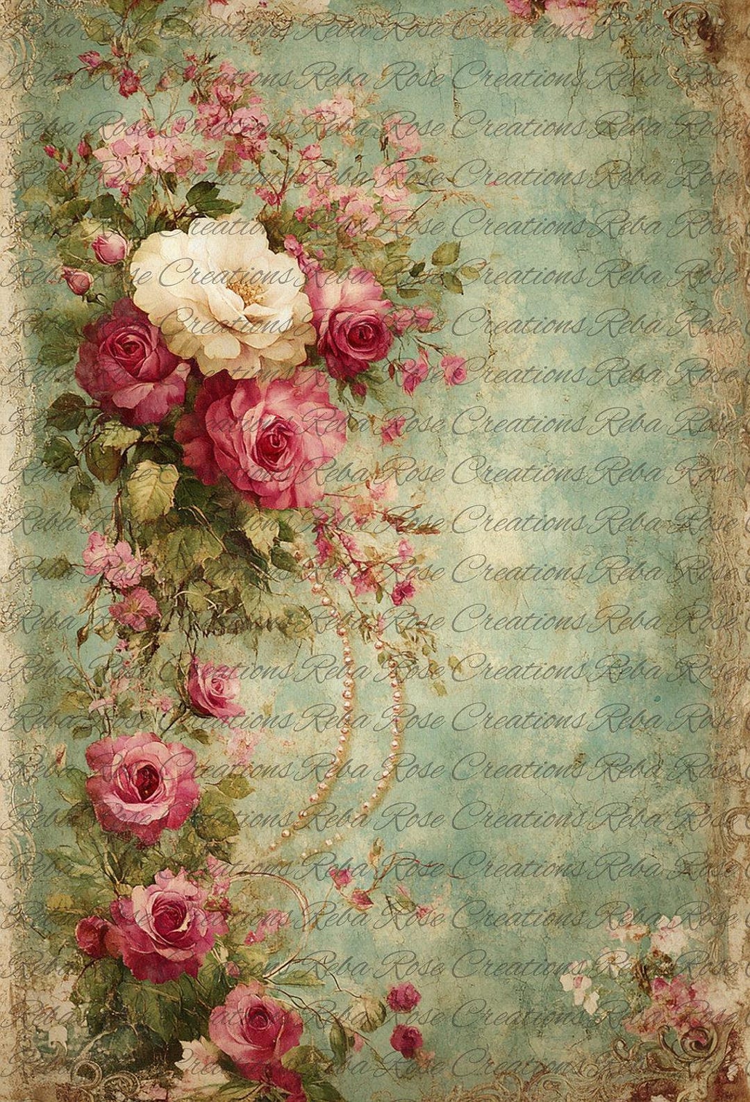 Reba Rose Rice Paper, Decoupage | Vintage Floral Roses Background | A3 ...