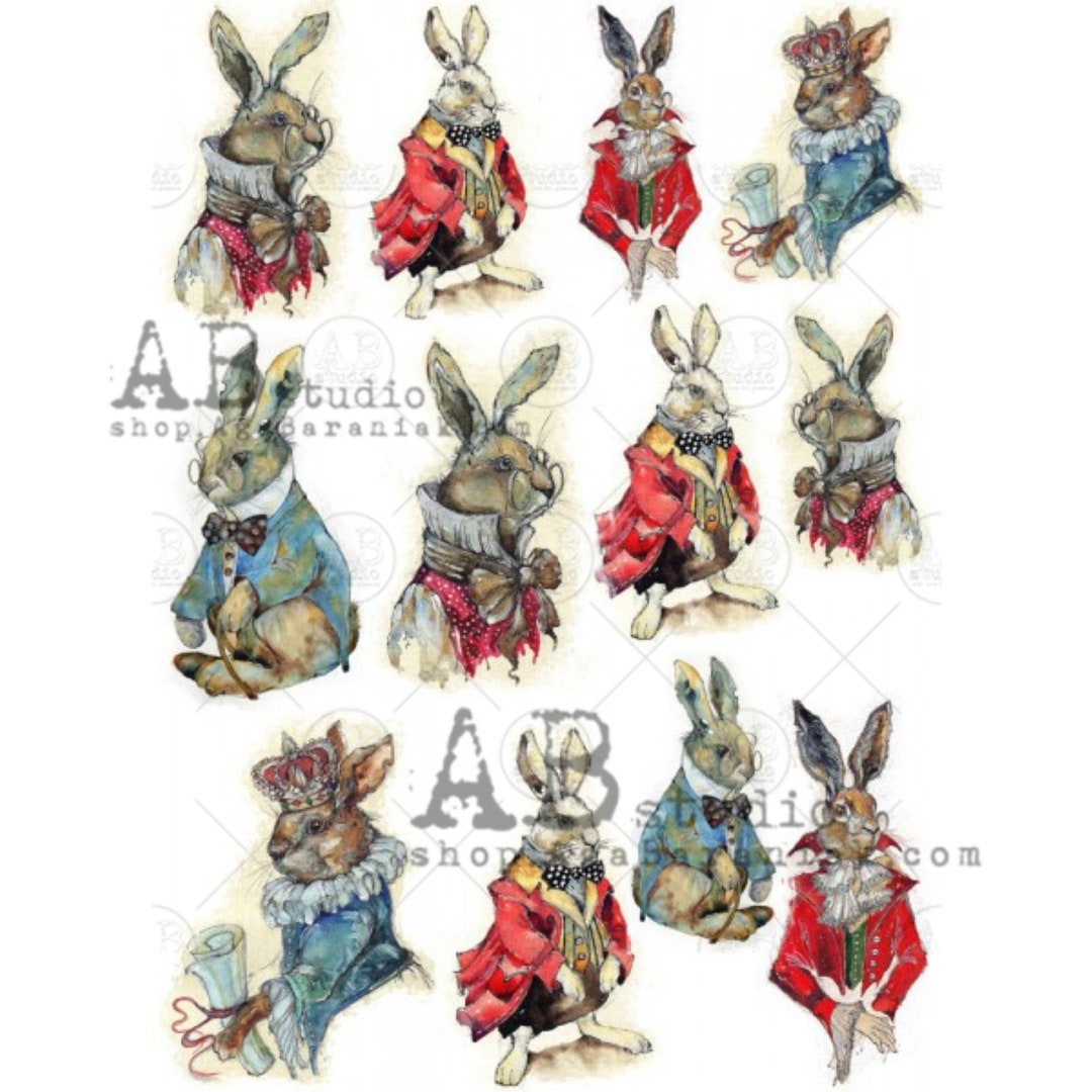 AB Studio Royal Rabbits #0221 Size: A4 - 8.27 X 11.69 Es Rice Paper for ...