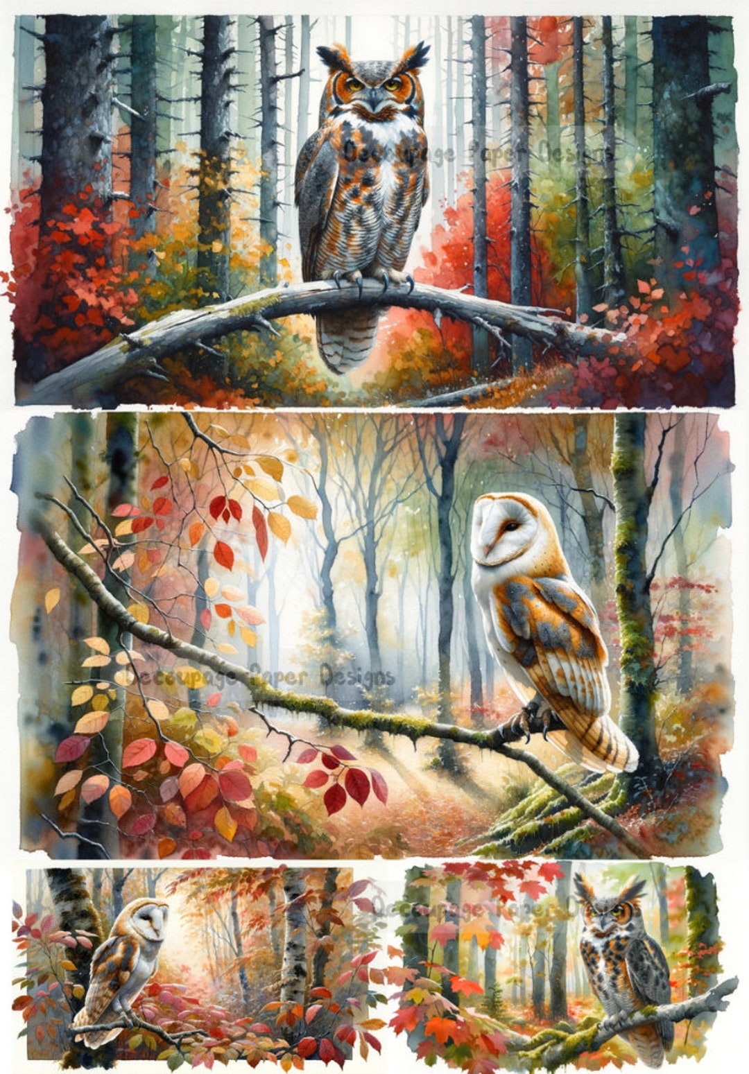 Decoupage Creatives Rice Paper, Mixed Media, Owls, Fall, Forest ...