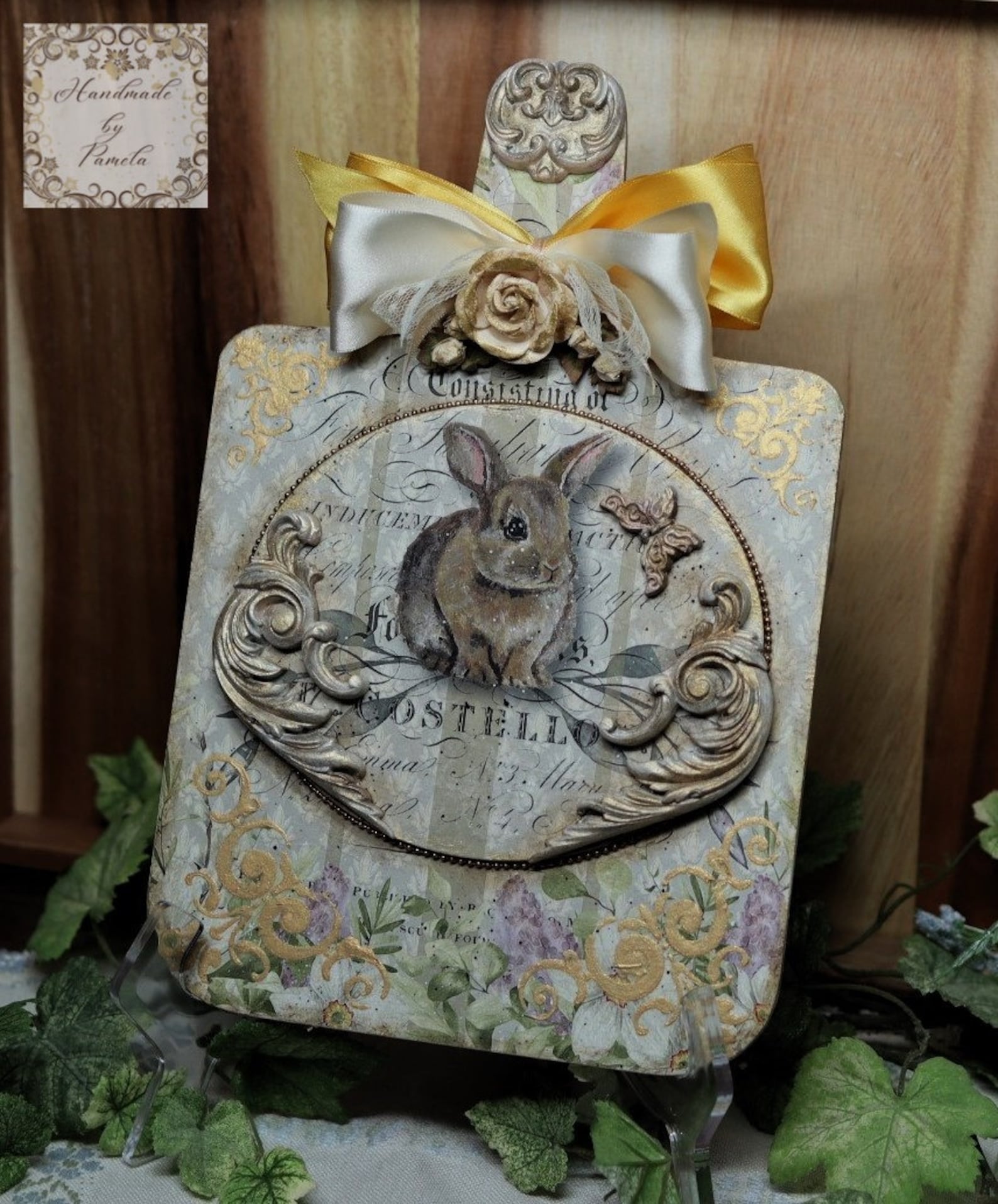 Handcrafted Bunny Rabbit Decoupage Plaque | Vintage Shabby Chic Wall ...