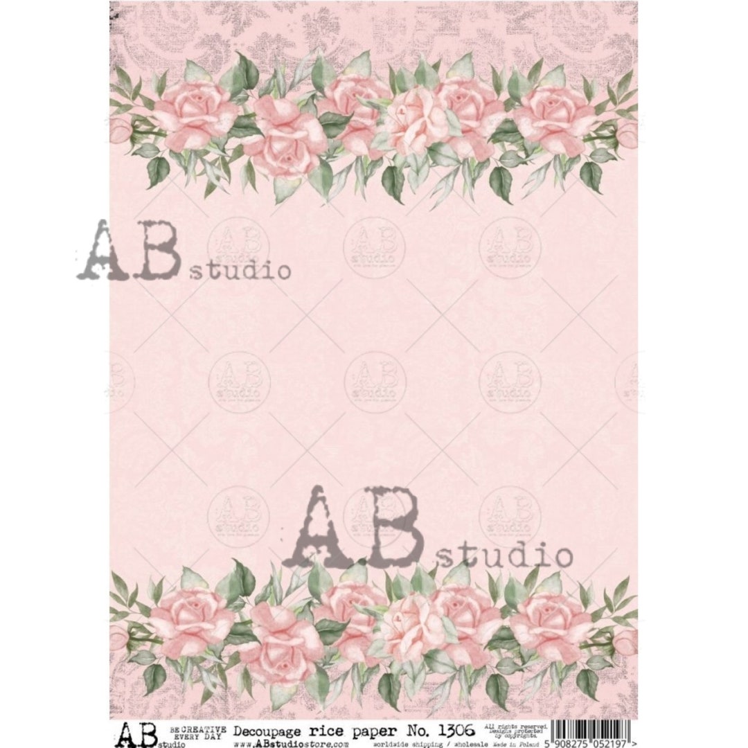 AB Studio Shabby Chic Pink Roses Wallpaper, Border, 1306, Size: A4 - 8. ...