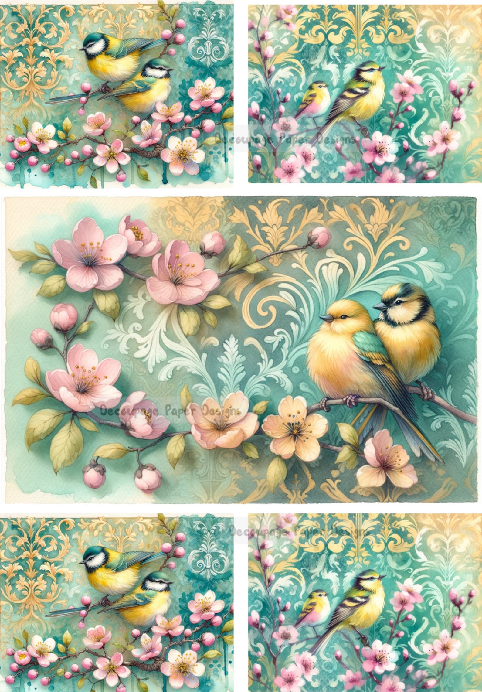Decoupage Creatives Rice Paper, Mixed Media, Spring, Birds, Flourishes ...