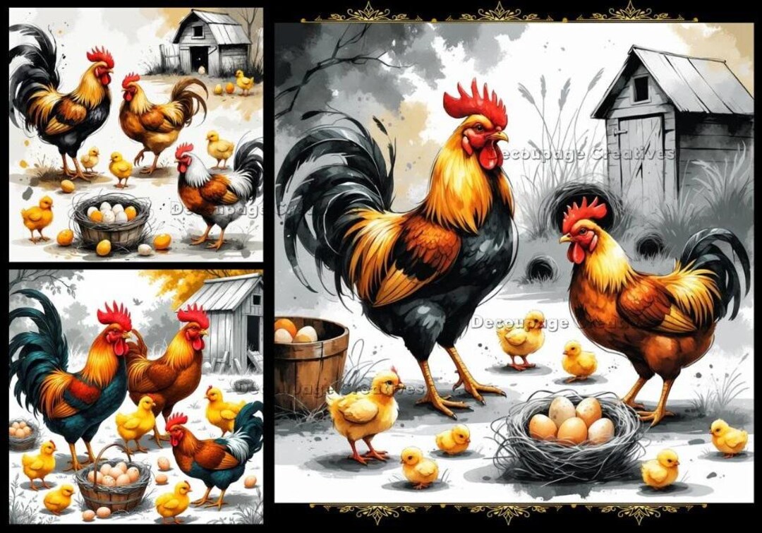 Decoupage Creatives Rice Paper, Chicken Coop, Country Style, Farm ...