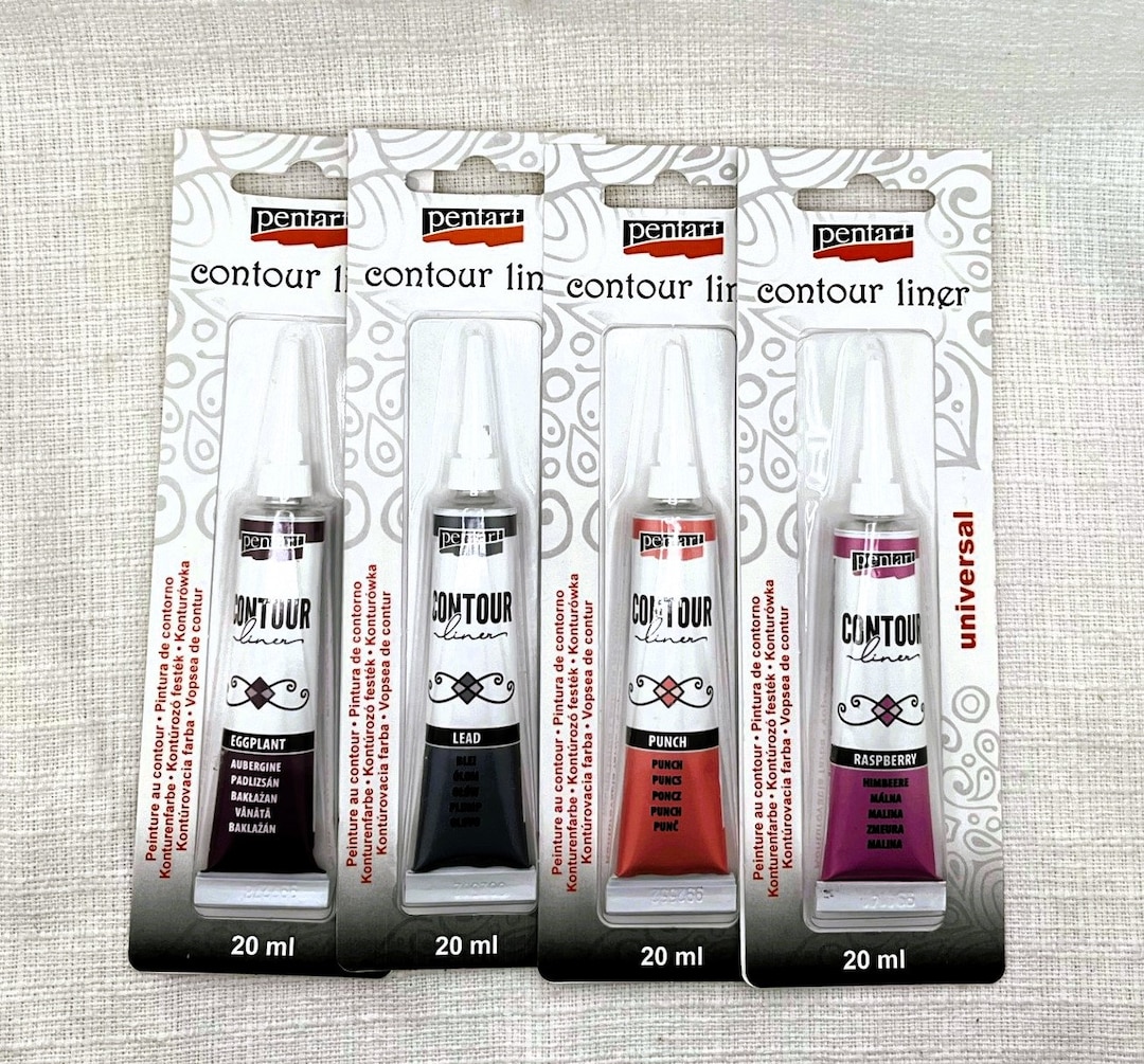 Pentart, Contour Liner, 20 Ml Raspberry, Punch Pink, Eggplant, Lead ...