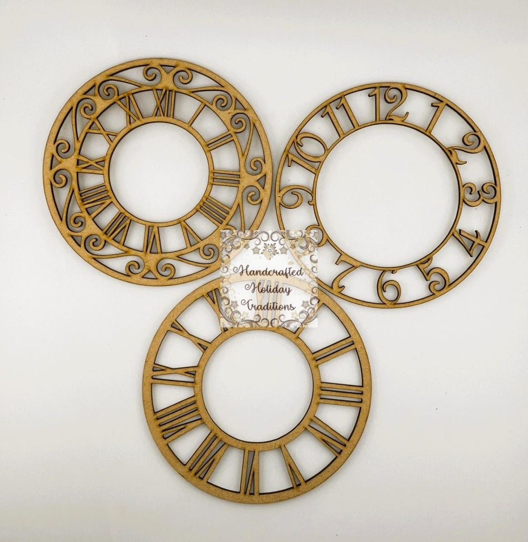 Laser Cut MDF Clock Faces Sets of 2 | Vintage Roman Numeral & Classic ...