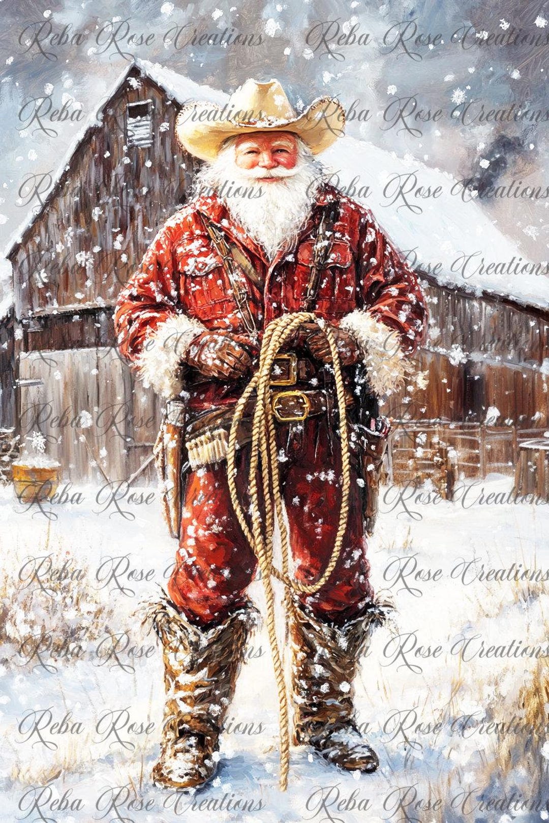 Reba Rose Creations, Rice Paper for Decoupage, Mixed Media, Christmas Cowboy Santa, Western ...