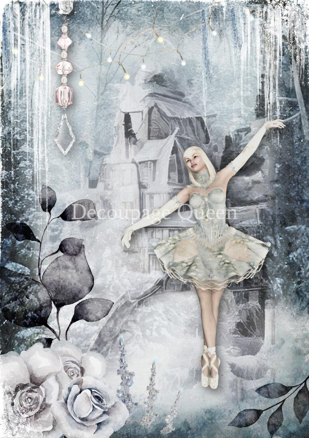 Decoupage Queen Rice Paper, Snow, Princess, Ballerina, Dancing, Blue ...